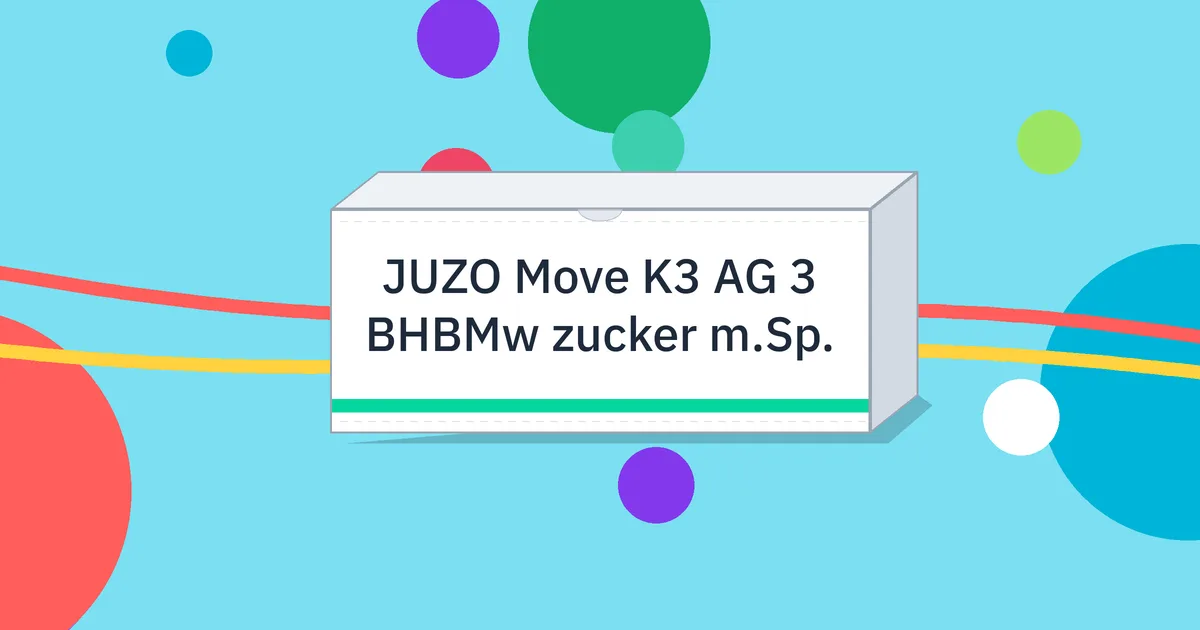 Symbolbild: Packung mit der Aufschrift JUZO Move K3 AG 3 BHBMw zucker m.Sp. (PZN 18576226) – Verfügbarkeit und Bezug in Apotheken in Frankfurt am Main