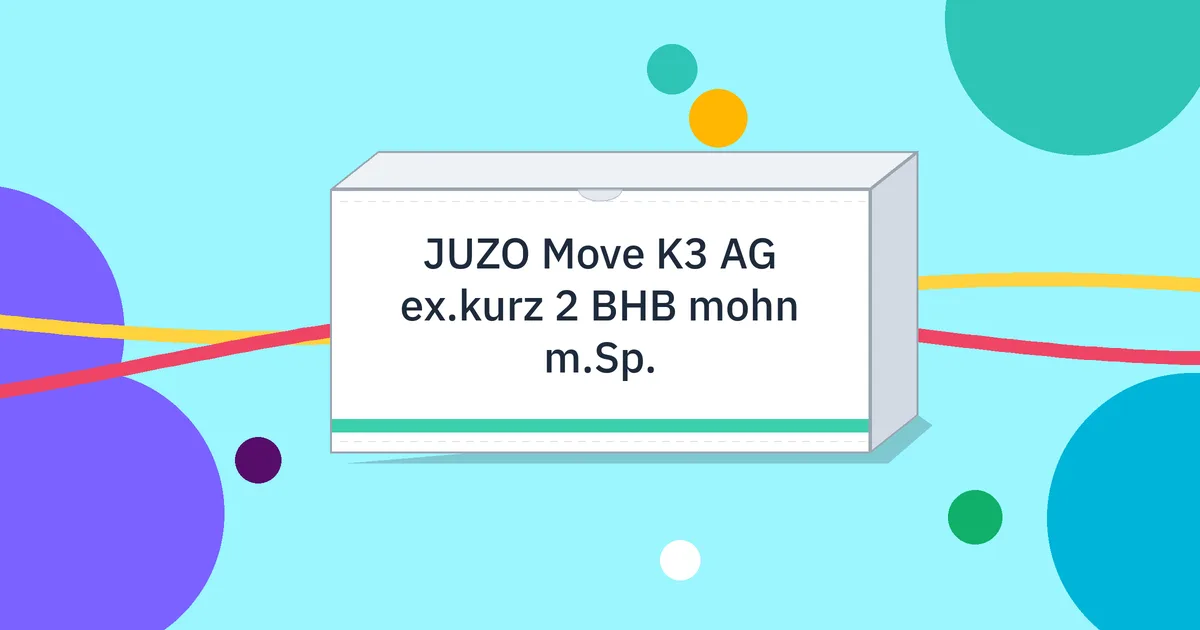 Symbolbild: Packung mit der Aufschrift JUZO Move K3 AG ex.kurz 2 BHB mohn m.Sp. (PZN 18595459) – Verfügbarkeit und Bezug in Apotheken in Frankfurt am Main