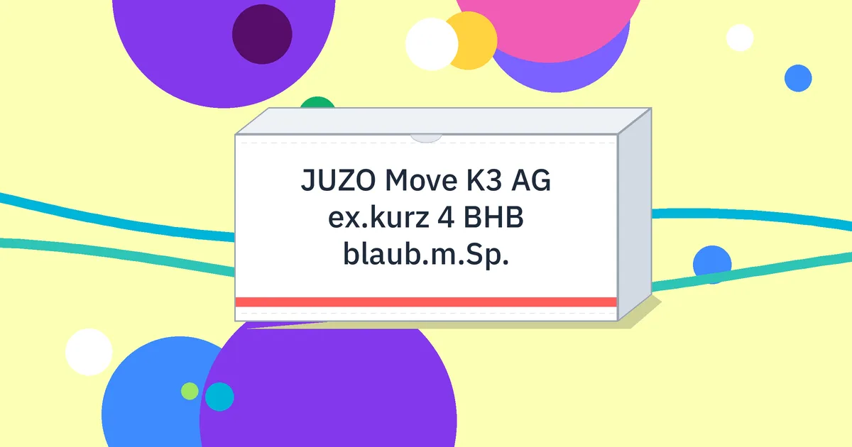 Symbolbild: Packung mit der Aufschrift JUZO Move K3 AG ex.kurz 4 BHB blaub.m.Sp. (PZN 18595399) – Verfügbarkeit und Bezug in Apotheken in Frankfurt am Main