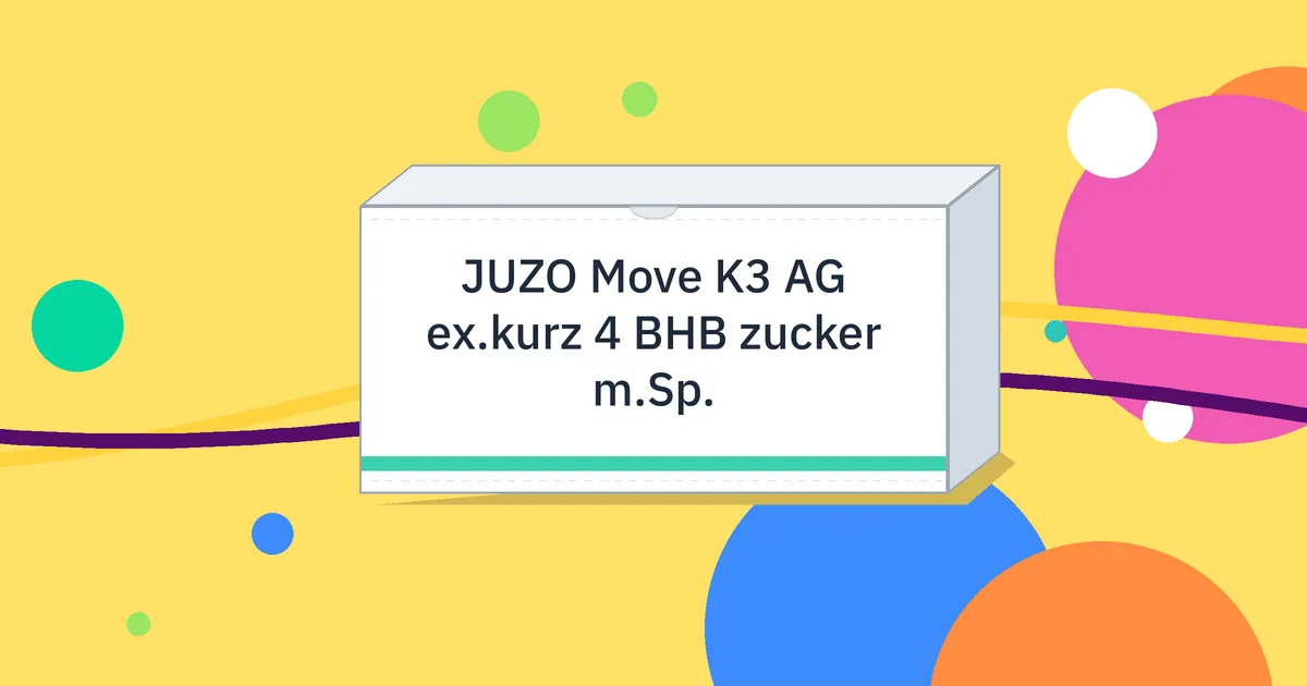 Symbolbild: Packung mit der Aufschrift JUZO Move K3 AG ex.kurz 4 BHB zucker m.Sp. (PZN 18583485) – Verfügbarkeit und Bezug in Apotheken in Frankfurt am Main
