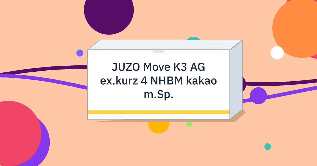 Symbolbild: Packung mit der Aufschrift JUZO Move K3 AG ex.kurz 4 NHBM kakao m.Sp. (PZN 18594661) – Verfügbarkeit und Bezug in Apotheken in Frankfurt am Main