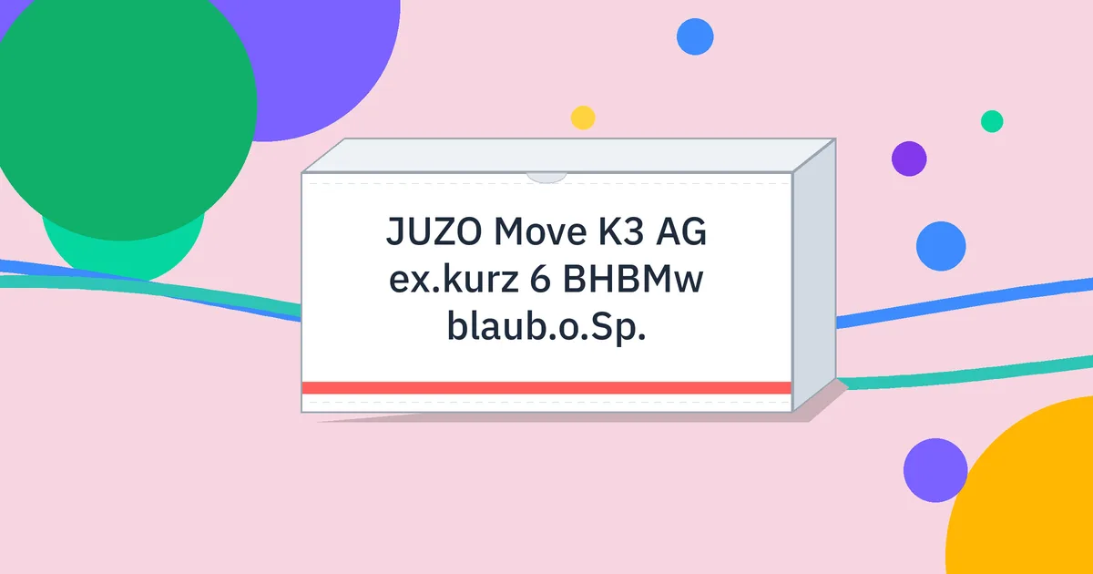 Symbolbild: Packung mit der Aufschrift JUZO Move K3 AG ex.kurz 6 BHBMw blaub.o.Sp. (PZN 18598044) – Verfügbarkeit und Bezug in Apotheken in Frankfurt am Main