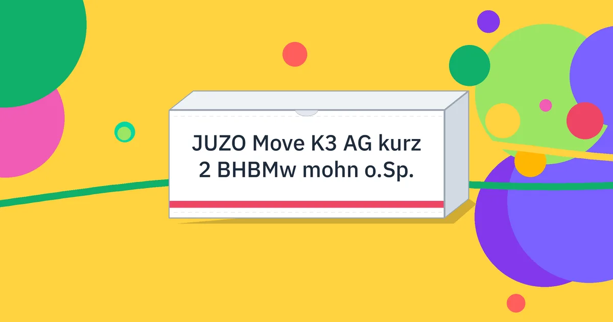 Symbolbild: Packung mit der Aufschrift JUZO Move K3 AG kurz 2 BHBMw mohn o.Sp. (PZN 18594129) – Verfügbarkeit und Bezug in Apotheken in Frankfurt am Main