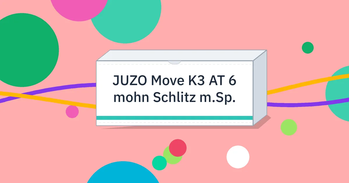 Symbolbild: Packung mit der Aufschrift JUZO Move K3 AT 6 mohn Schlitz m.Sp. (PZN 20678193) – Verfügbarkeit und Bezug in Apotheken in Frankfurt am Main