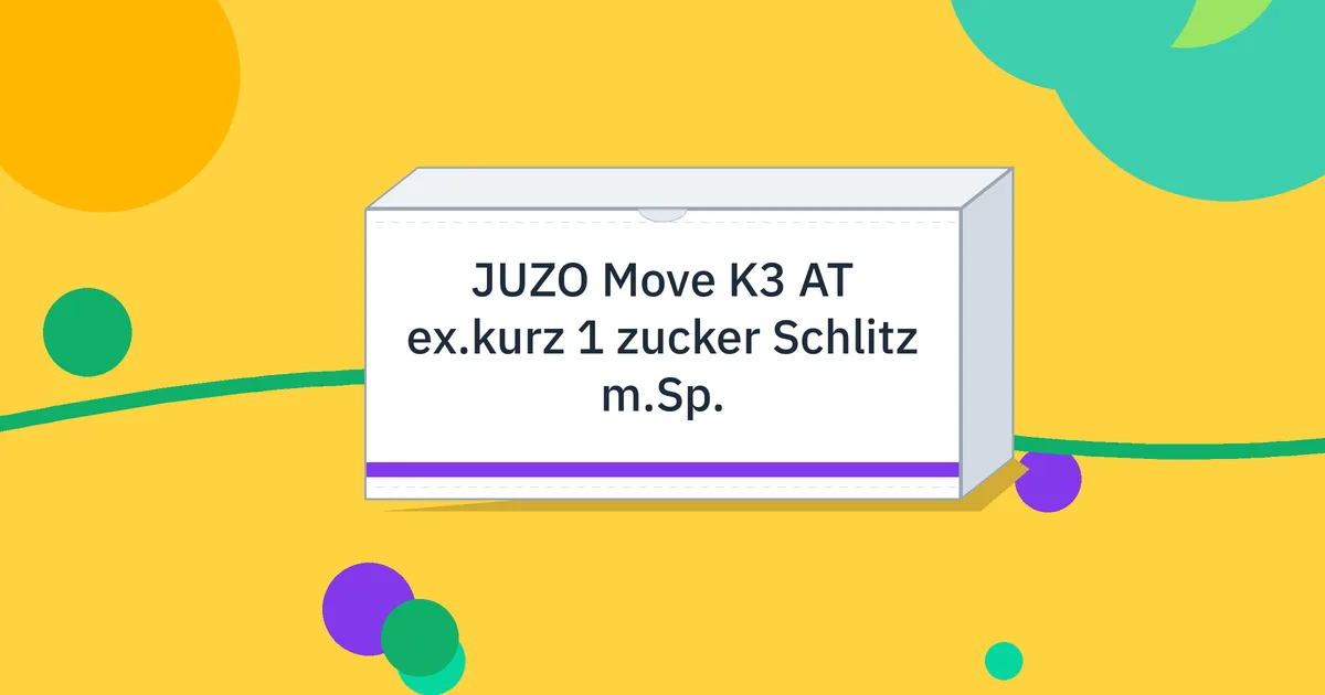 Symbolbild: Packung mit der Aufschrift JUZO Move K3 AT ex.kurz 1 zucker Schlitz m.Sp. (PZN 20680818) – Verfügbarkeit und Bezug in Apotheken in Frankfurt am Main