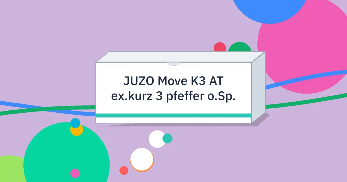 Symbolbild: Packung mit der Aufschrift JUZO Move K3 AT ex.kurz 3 pfeffer o.Sp. (PZN 20681404) – Verfügbarkeit und Bezug in Apotheken in Frankfurt am Main