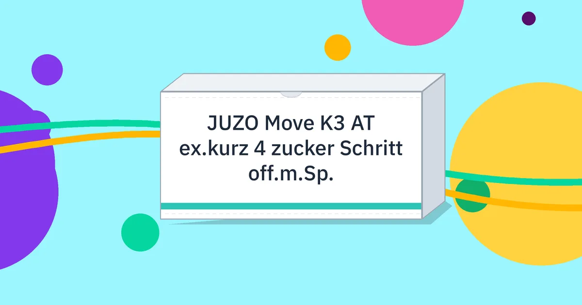 Symbolbild: Packung mit der Aufschrift JUZO Move K3 AT ex.kurz 4 zucker Schritt off.m.Sp. (PZN 20680333) – Verfügbarkeit und Bezug in Apotheken in Frankfurt am Main
