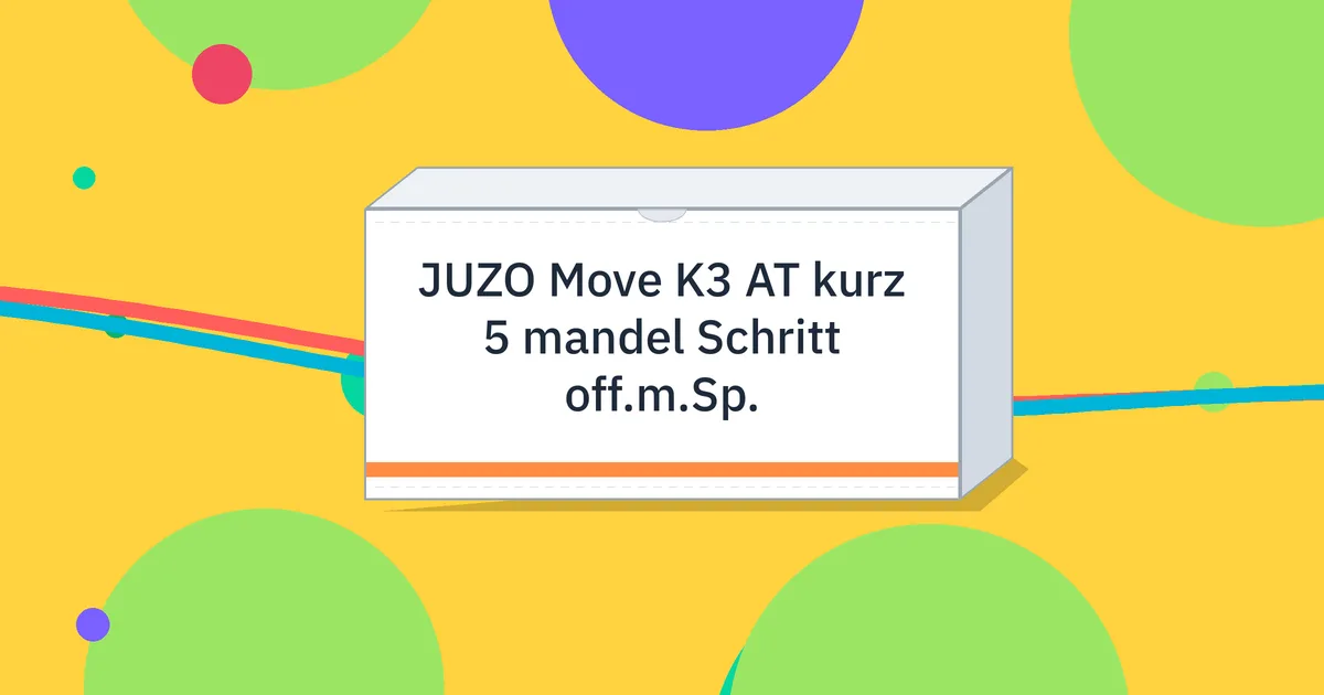 Symbolbild: Packung mit der Aufschrift JUZO Move K3 AT kurz 5 mandel Schritt off.m.Sp. (PZN 20683805) – Verfügbarkeit und Bezug in Apotheken in Frankfurt am Main