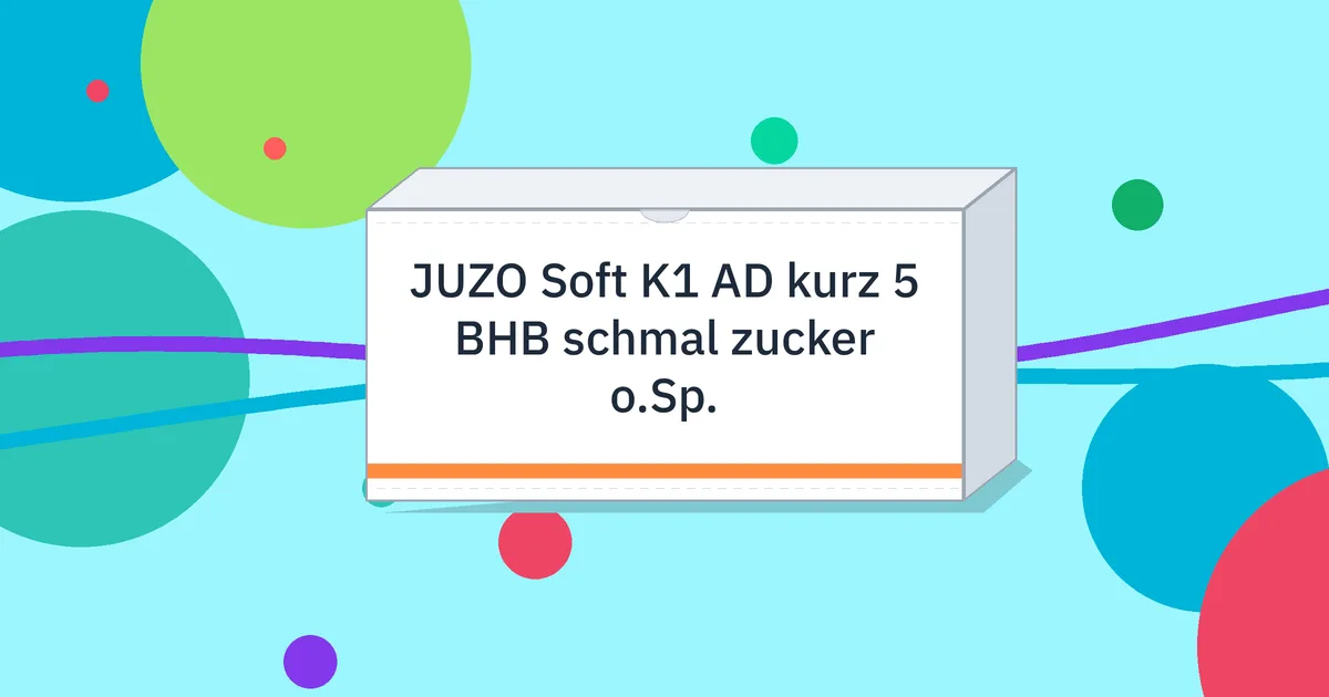Symbolbild: Packung mit der Aufschrift JUZO Soft K1 AD kurz 5 BHB schmal zucker o.Sp. (PZN 15463450) – Verfügbarkeit und Bezug in Apotheken in Frankfurt am Main