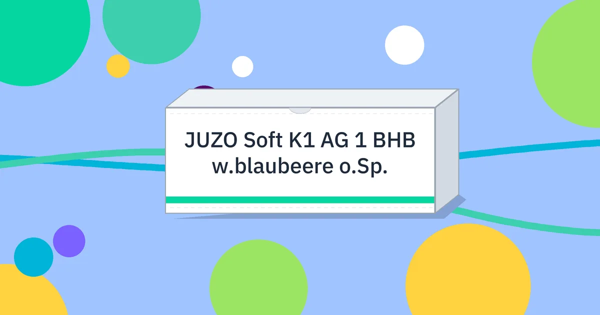 Symbolbild: Packung mit der Aufschrift JUZO Soft K1 AG 1 BHB w.blaubeere o.Sp. (PZN 14837552) – Verfügbarkeit und Bezug in Apotheken in Frankfurt am Main