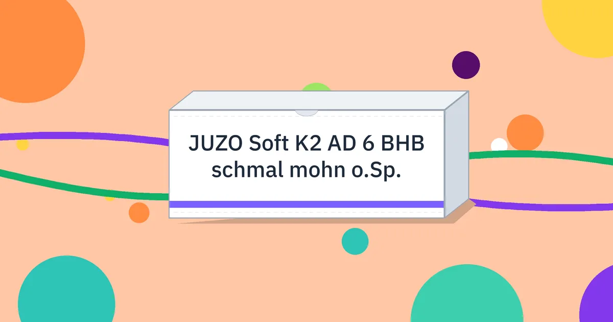 Symbolbild: Packung mit der Aufschrift JUZO Soft K2 AD 6 BHB schmal mohn o.Sp. (PZN 15467347) – Verfügbarkeit und Bezug in Apotheken in Frankfurt am Main
