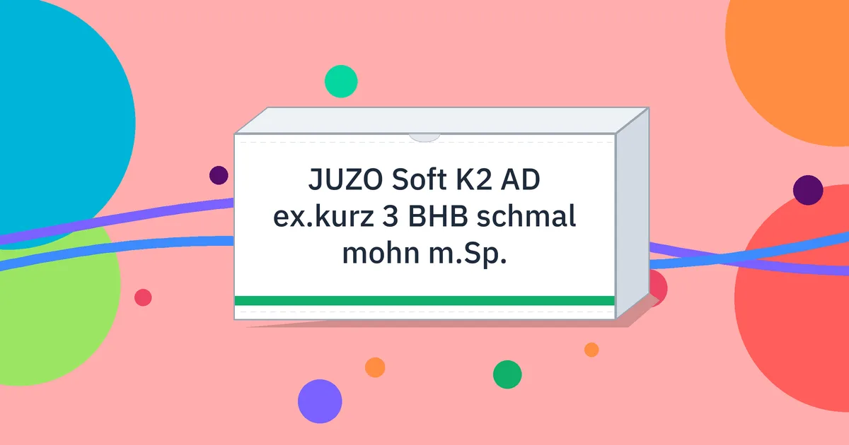 Symbolbild: Packung mit der Aufschrift JUZO Soft K2 AD ex.kurz 3 BHB schmal mohn m.Sp. (PZN 15466649) – Verfügbarkeit und Bezug in Apotheken in Frankfurt am Main