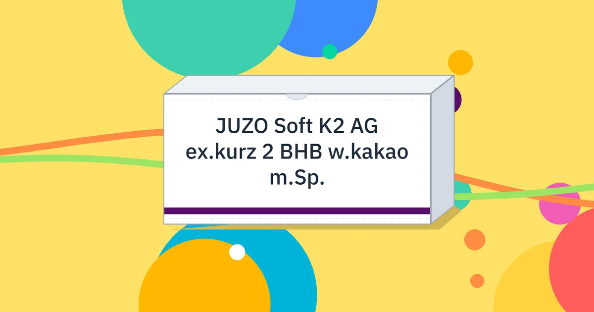 Symbolbild: Packung mit der Aufschrift JUZO Soft K2 AG ex.kurz 2 BHB w.kakao m.Sp. (PZN 14843699) – Verfügbarkeit und Bezug in Apotheken in Frankfurt am Main