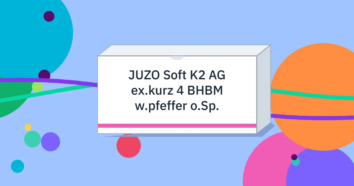 Symbolbild: Packung mit der Aufschrift JUZO Soft K2 AG ex.kurz 4 BHBM w.pfeffer o.Sp. (PZN 14869948) – Verfügbarkeit und Bezug in Apotheken in Frankfurt am Main
