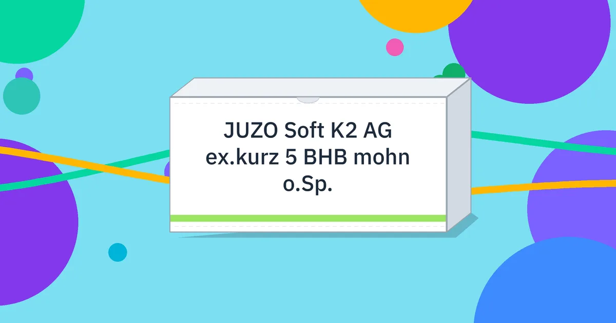 Symbolbild: Packung mit der Aufschrift JUZO Soft K2 AG ex.kurz 5 BHB mohn o.Sp. (PZN 14828458) – Verfügbarkeit und Bezug in Apotheken in Frankfurt am Main