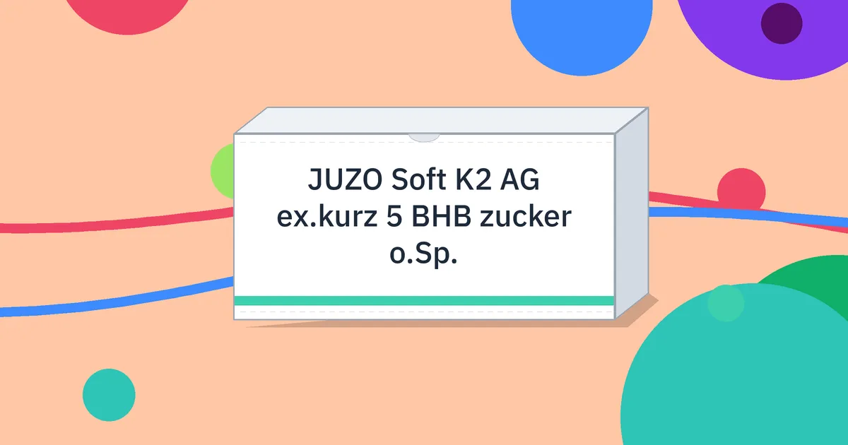 Symbolbild: Packung mit der Aufschrift JUZO Soft K2 AG ex.kurz 5 BHB zucker o.Sp. (PZN 14827915) – Verfügbarkeit und Bezug in Apotheken in Frankfurt am Main