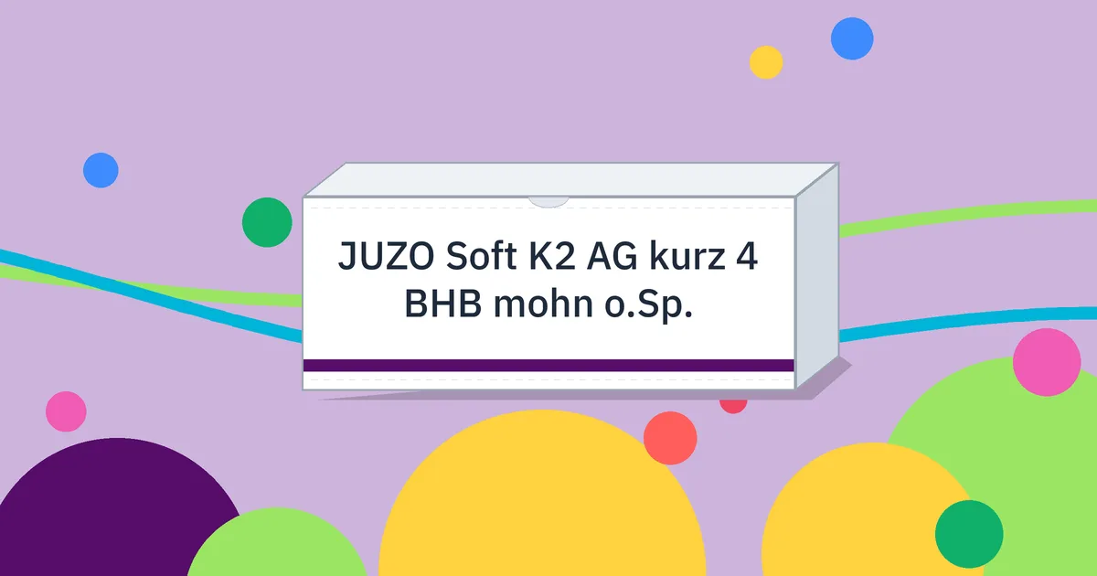 Symbolbild: Packung mit der Aufschrift JUZO Soft K2 AG kurz 4 BHB mohn o.Sp. (PZN 14827111) – Verfügbarkeit und Bezug in Apotheken in Frankfurt am Main