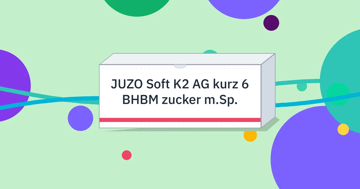 Symbolbild: Packung mit der Aufschrift JUZO Soft K2 AG kurz 6 BHBM zucker m.Sp. (PZN 14859370) – Verfügbarkeit und Bezug in Apotheken in Frankfurt am Main