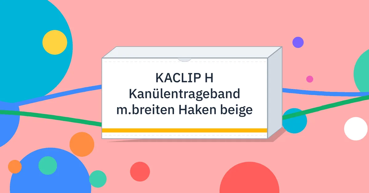 Symbolbild: Packung mit der Aufschrift KACLIP H Kanülentrageband m.breiten Haken beige (PZN 19152729) – Verfügbarkeit und Bezug in Apotheken in Frankfurt am Main