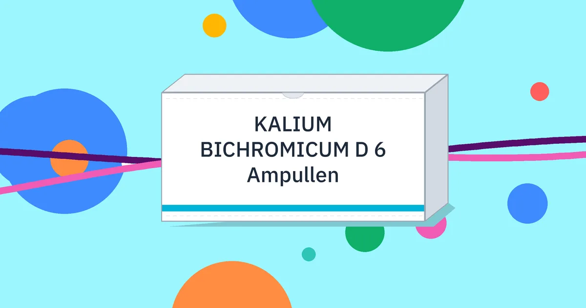 Symbolbild: Packung mit der Aufschrift KALIUM BICHROMICUM D 6 Ampullen (PZN 11706660) – Verfügbarkeit und Bezug in Apotheken in Frankfurt am Main