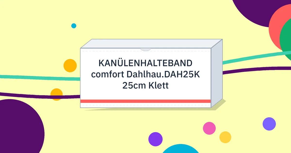 Symbolbild: Packung mit der Aufschrift KANÜLENHALTEBAND comfort Dahlhau.DAH25K 25cm Klett (PZN 08883447) – Verfügbarkeit und Bezug in Apotheken in Frankfurt am Main