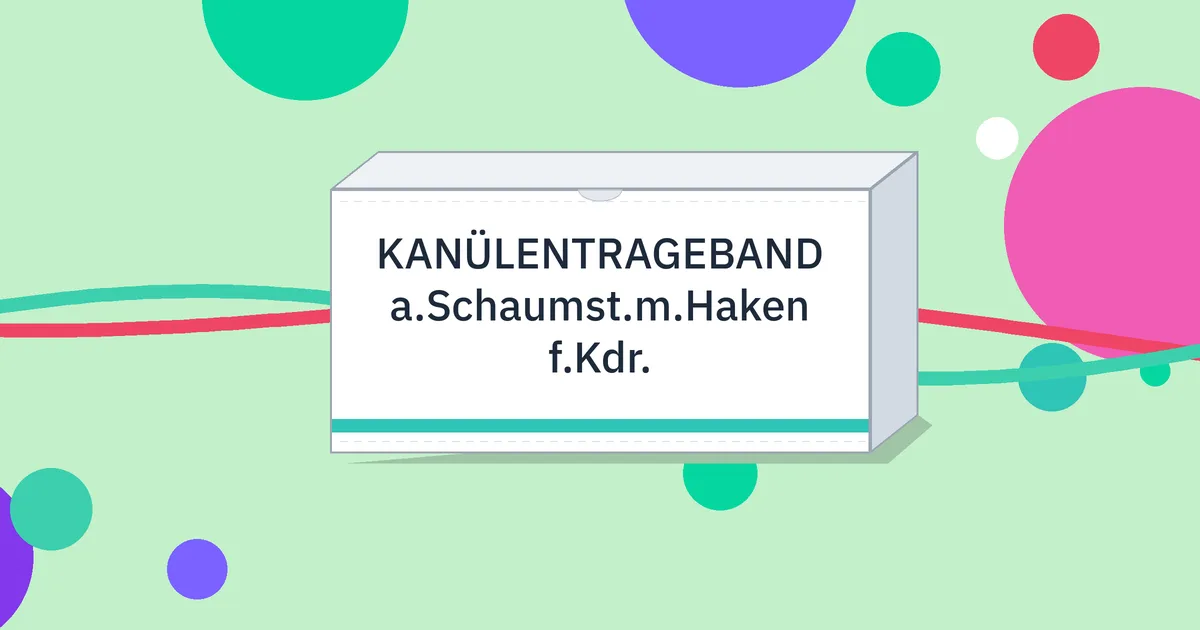Symbolbild: Packung mit der Aufschrift KANÜLENTRAGEBAND a.Schaumst.m.Haken f.Kdr. (PZN 04310921) – Verfügbarkeit und Bezug in Apotheken in Frankfurt am Main