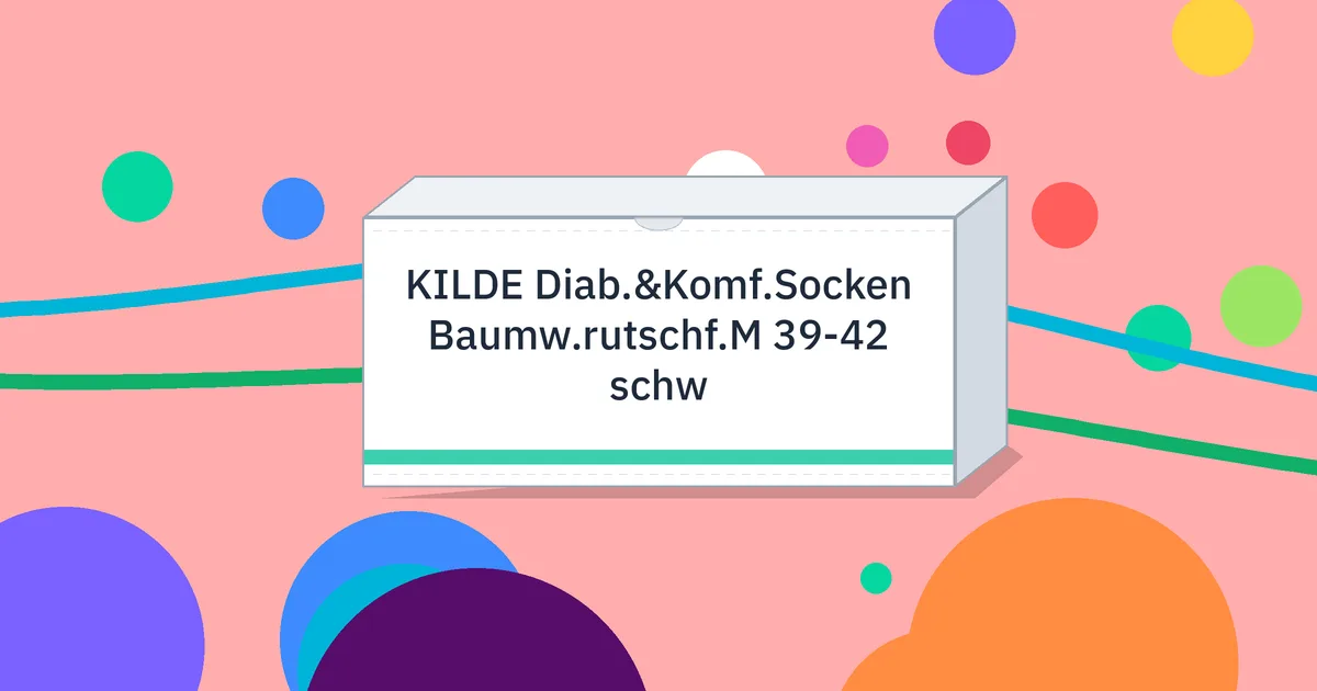 Symbolbild: Packung mit der Aufschrift KILDE Diab.&Komf.Socken Baumw.rutschf.M 39-42 schw (PZN 20823264) – Verfügbarkeit und Bezug in Apotheken in Frankfurt am Main