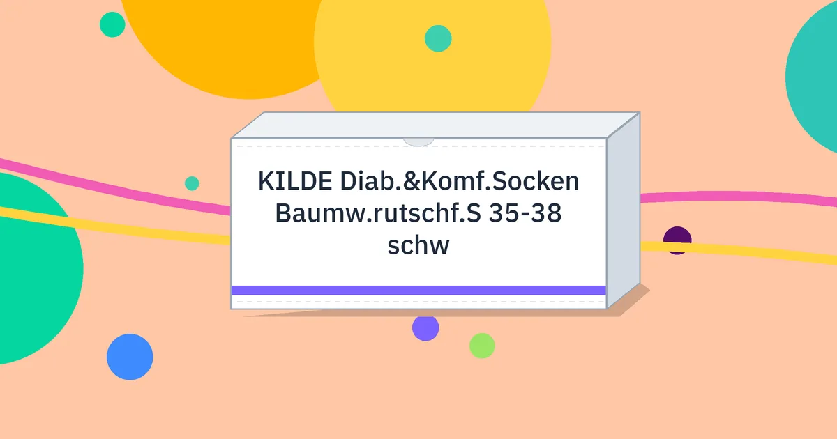 Symbolbild: Packung mit der Aufschrift KILDE Diab.&Komf.Socken Baumw.rutschf.S 35-38 schw (PZN 20823258) – Verfügbarkeit und Bezug in Apotheken in Frankfurt am Main