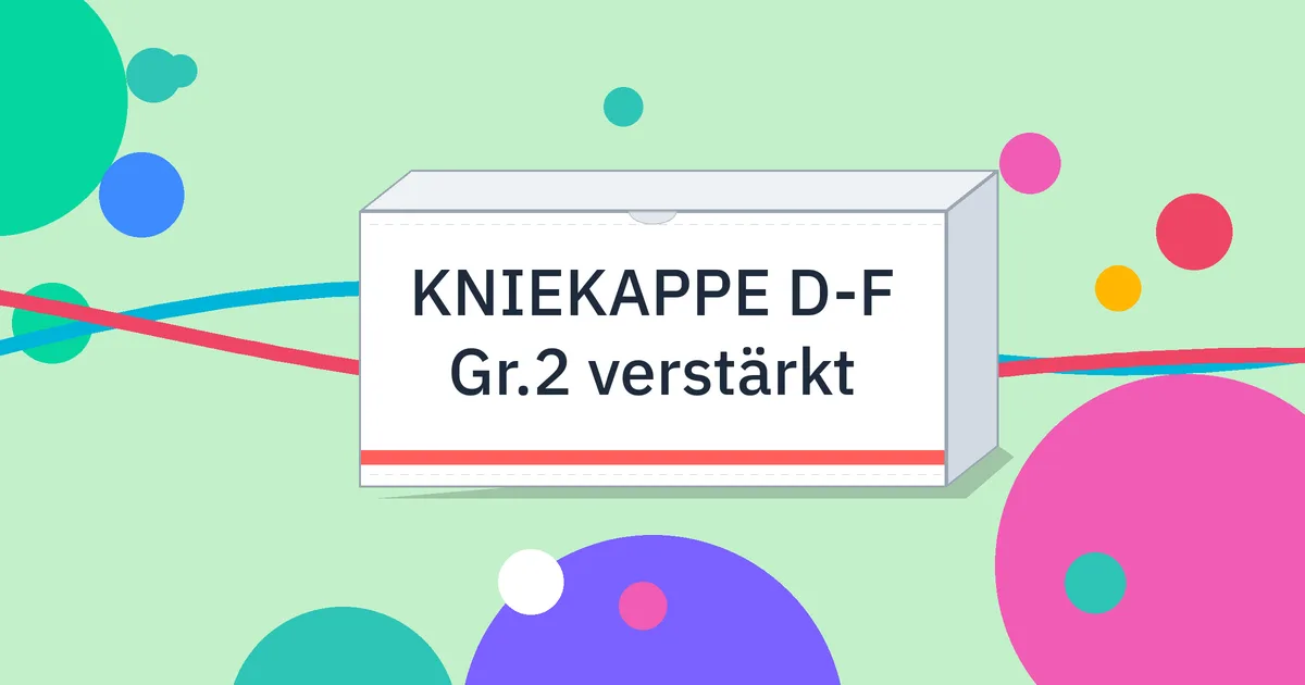 Symbolbild: Packung mit der Aufschrift KNIEKAPPE D-F Gr.2 verstärkt (PZN 02444830) – Verfügbarkeit und Bezug in Apotheken in Frankfurt am Main