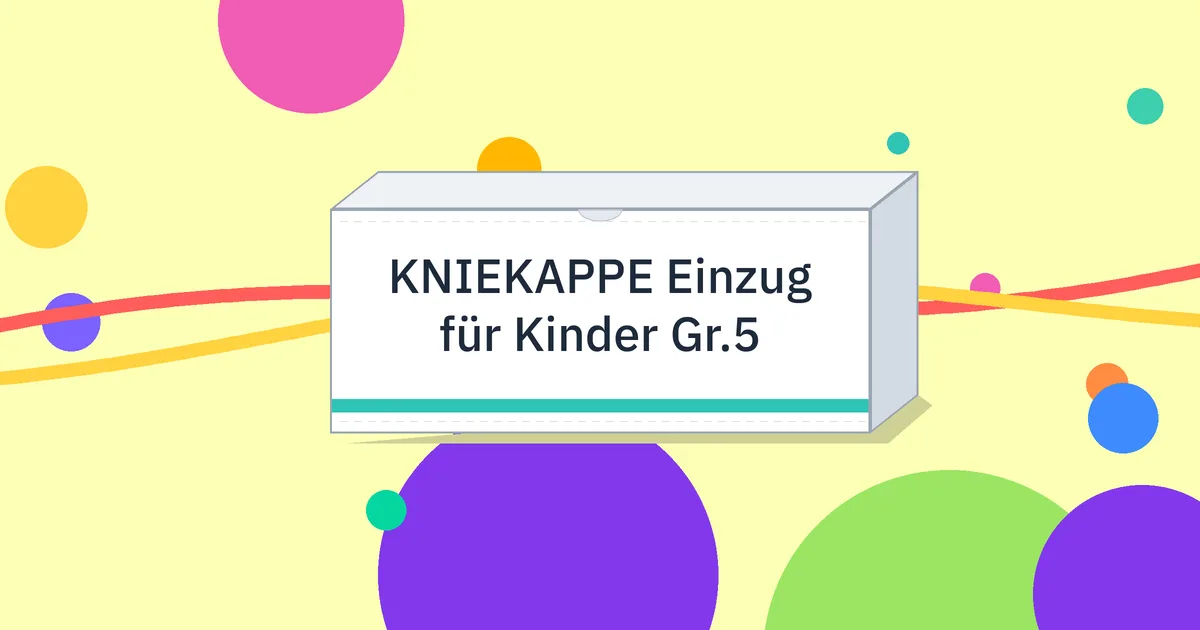 Symbolbild: Packung mit der Aufschrift KNIEKAPPE Einzug für Kinder Gr.5 (PZN 01738647) – Verfügbarkeit und Bezug in Apotheken in Frankfurt am Main