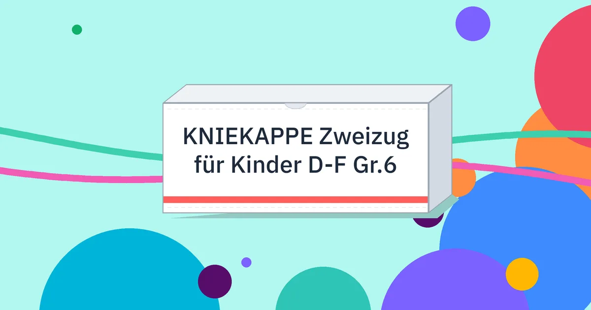 Symbolbild: Packung mit der Aufschrift KNIEKAPPE Zweizug für Kinder D-F Gr.6 (PZN 01738021) – Verfügbarkeit und Bezug in Apotheken in Frankfurt am Main