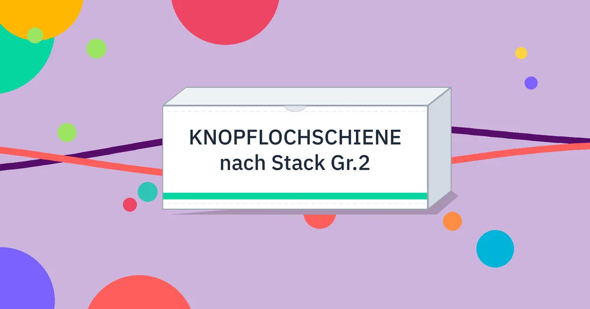 Symbolbild: Packung mit der Aufschrift KNOPFLOCHSCHIENE nach Stack Gr.2 (PZN 07007910) – Verfügbarkeit und Bezug in Apotheken in Frankfurt am Main