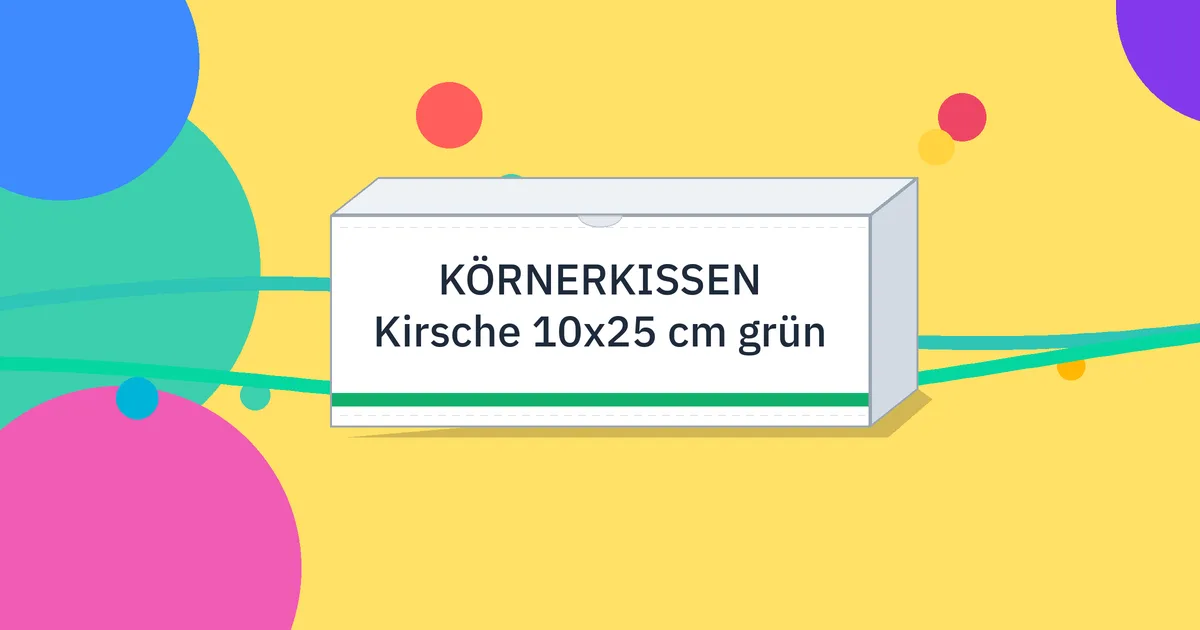 Symbolbild: Packung mit der Aufschrift KÖRNERKISSEN Kirsche 10x25 cm grün (PZN 01813797) – Verfügbarkeit und Bezug in Apotheken in Frankfurt am Main