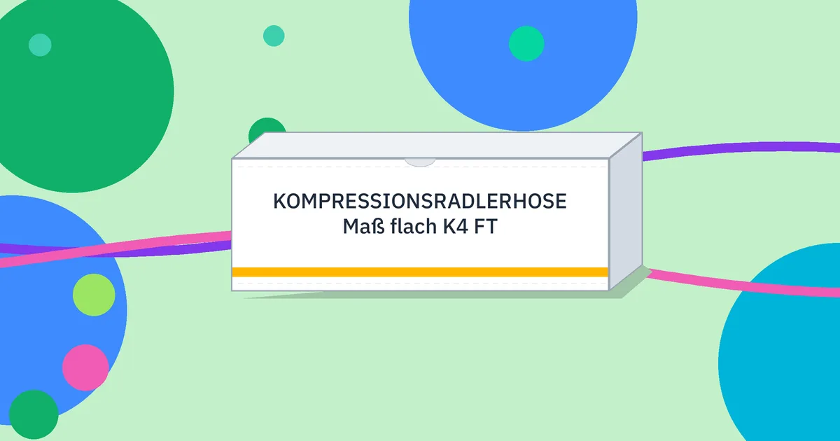 Symbolbild: Packung mit der Aufschrift KOMPRESSIONSRADLERHOSE Maß flach K4 FT (PZN 16746233) – Verfügbarkeit und Bezug in Apotheken in Frankfurt am Main