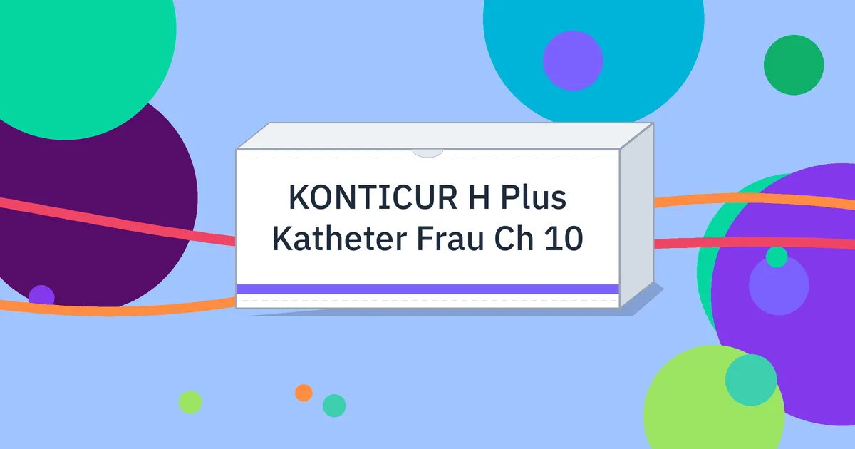 Symbolbild: Packung mit der Aufschrift KONTICUR H Plus Katheter Frau Ch 10 (PZN 19643396) – Verfügbarkeit und Bezug in Apotheken in Frankfurt am Main