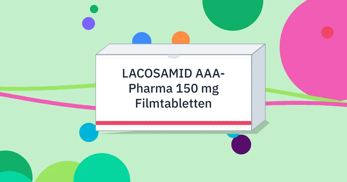 Symbolbild: Packung mit der Aufschrift LACOSAMID AAA-Pharma 150 mg Filmtabletten (PZN 17593889) – Verfügbarkeit und Bezug in Apotheken in Frankfurt am Main