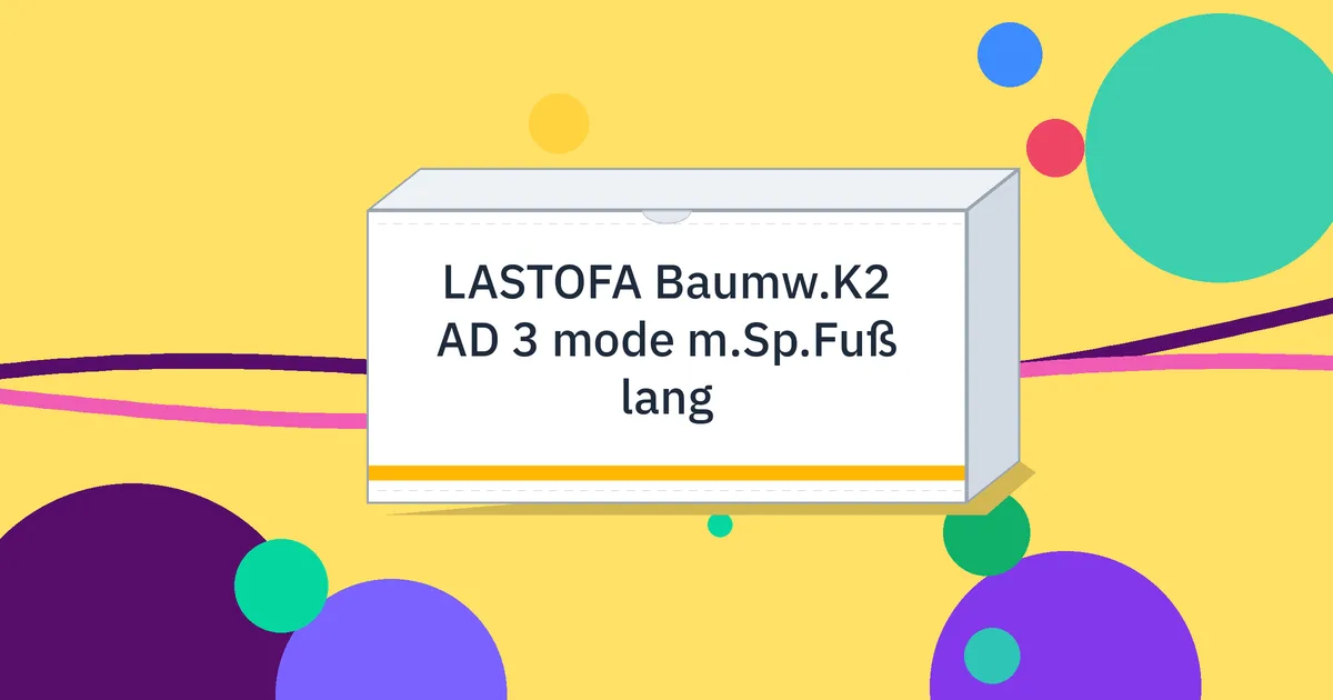 Symbolbild: Packung mit der Aufschrift LASTOFA Baumw.K2 AD 3 mode m.Sp.Fuß lang (PZN 01943896) – Verfügbarkeit und Bezug in Apotheken in Frankfurt am Main