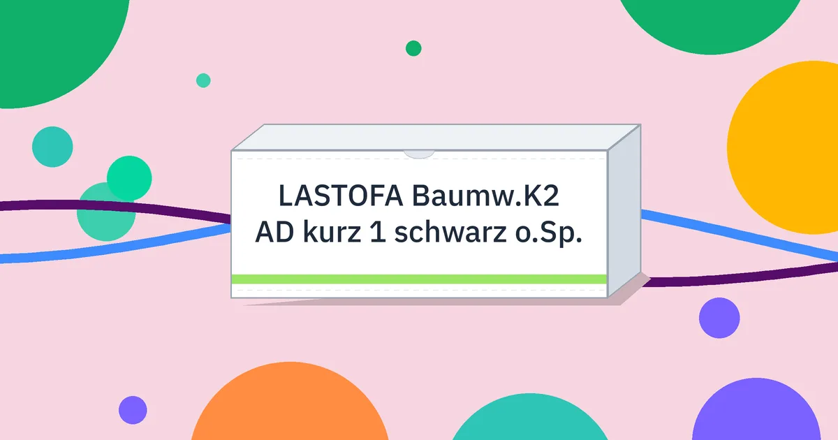 Symbolbild: Packung mit der Aufschrift LASTOFA Baumw.K2 AD kurz 1 schwarz o.Sp. (PZN 01945671) – Verfügbarkeit und Bezug in Apotheken in Frankfurt am Main