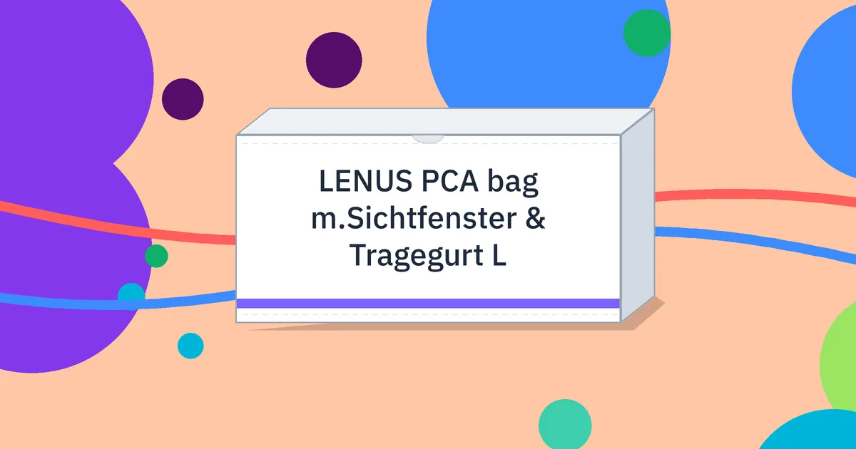Symbolbild: Packung mit der Aufschrift LENUS PCA bag m.Sichtfenster & Tragegurt L (PZN 18369326) – Verfügbarkeit und Bezug in Apotheken in Frankfurt am Main