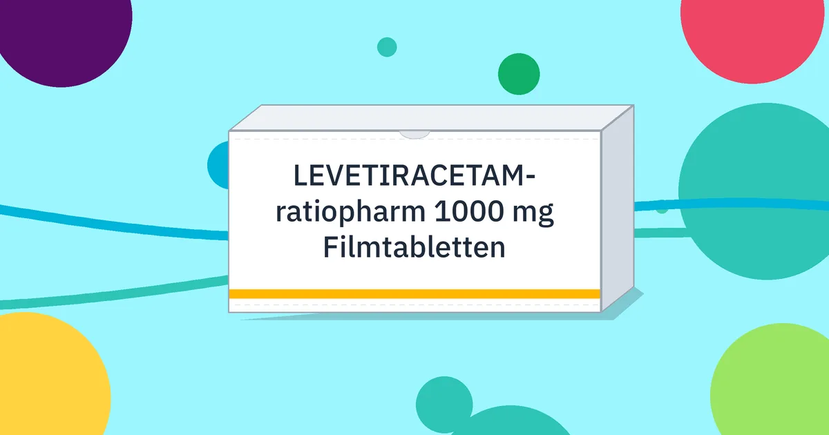 Symbolbild: Packung mit der Aufschrift LEVETIRACETAM-ratiopharm 1000 mg Filmtabletten (PZN 08814156) – Verfügbarkeit und Bezug in Apotheken in Frankfurt am Main