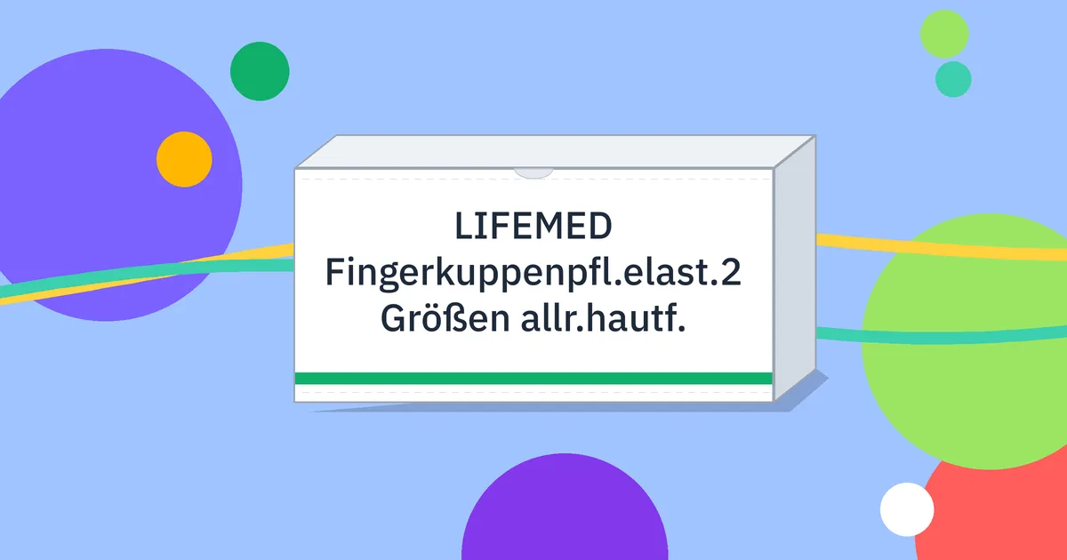 Symbolbild: Packung mit der Aufschrift LIFEMED Fingerkuppenpfl.elast.2 Größen allr.hautf. (PZN 18097980) – Verfügbarkeit und Bezug in Apotheken in Frankfurt am Main
