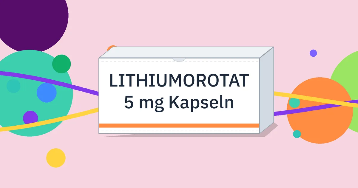 Symbolbild: Packung mit der Aufschrift LITHIUMOROTAT 5 mg Kapseln (PZN 20349590) – Verfügbarkeit und Bezug in Apotheken in Frankfurt am Main