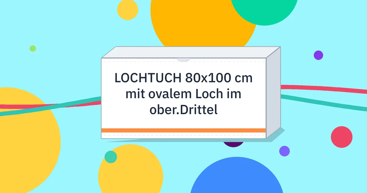Symbolbild: Packung mit der Aufschrift LOCHTUCH 80x100 cm mit ovalem Loch im ober.Drittel (PZN 09513988) – Verfügbarkeit und Bezug in Apotheken in Frankfurt am Main