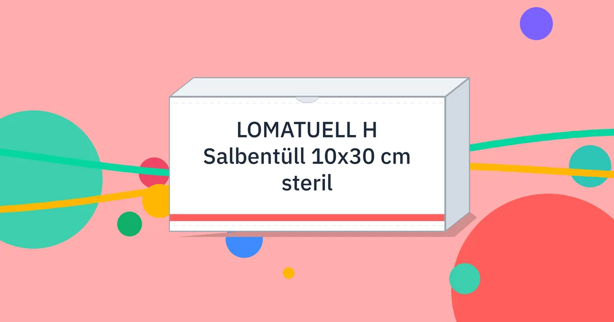 Symbolbild: Packung mit der Aufschrift LOMATUELL H Salbentüll 10x30 cm steril (PZN 15822015) – Verfügbarkeit und Bezug in Apotheken in Frankfurt am Main