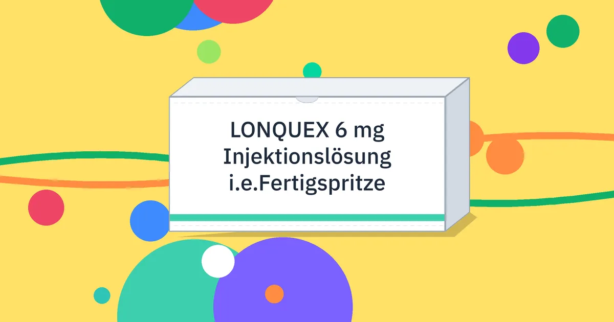 Symbolbild: Packung mit der Aufschrift LONQUEX 6 mg Injektionslösung i.e.Fertigspritze (PZN 10388212) – Verfügbarkeit und Bezug in Apotheken in Frankfurt am Main