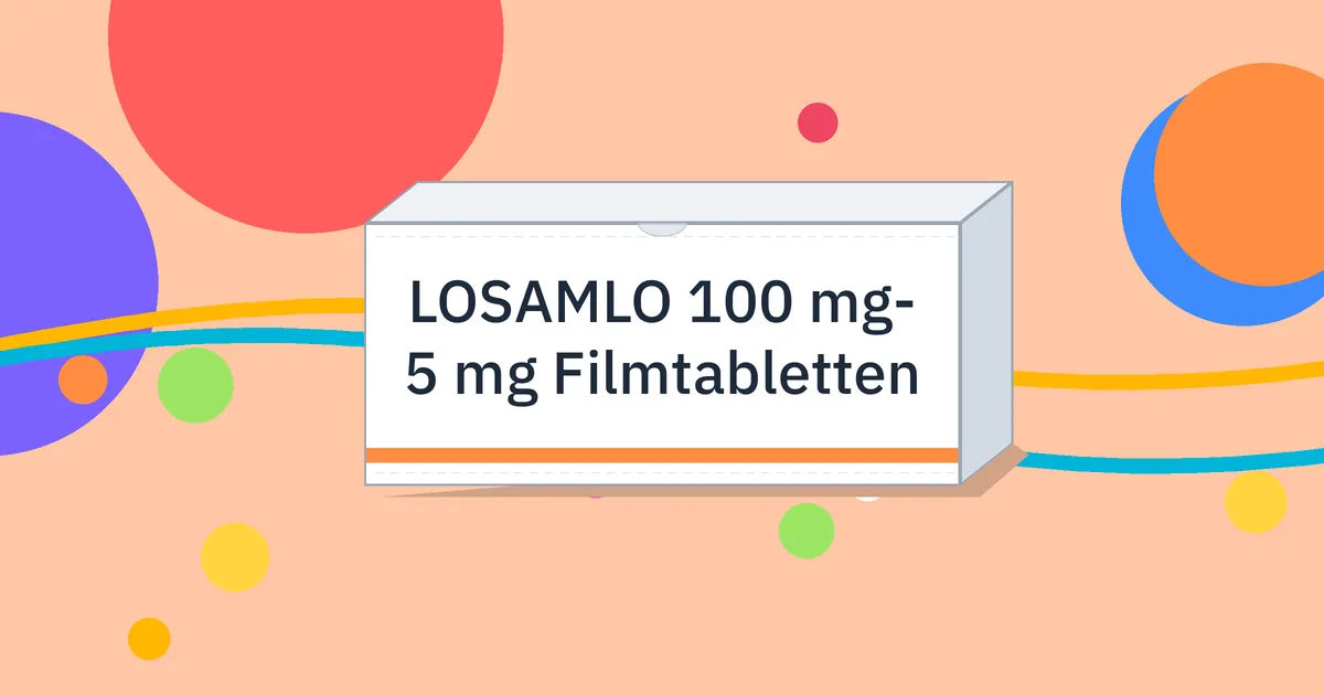 Symbolbild: Packung mit der Aufschrift LOSAMLO 100 mg-5 mg Filmtabletten (PZN 10536351) – Verfügbarkeit und Bezug in Apotheken in Frankfurt am Main