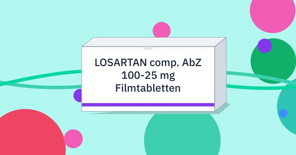 Symbolbild: Packung mit der Aufschrift LOSARTAN comp. AbZ 100-25 mg Filmtabletten (PZN 03455824) – Verfügbarkeit und Bezug in Apotheken in Frankfurt am Main