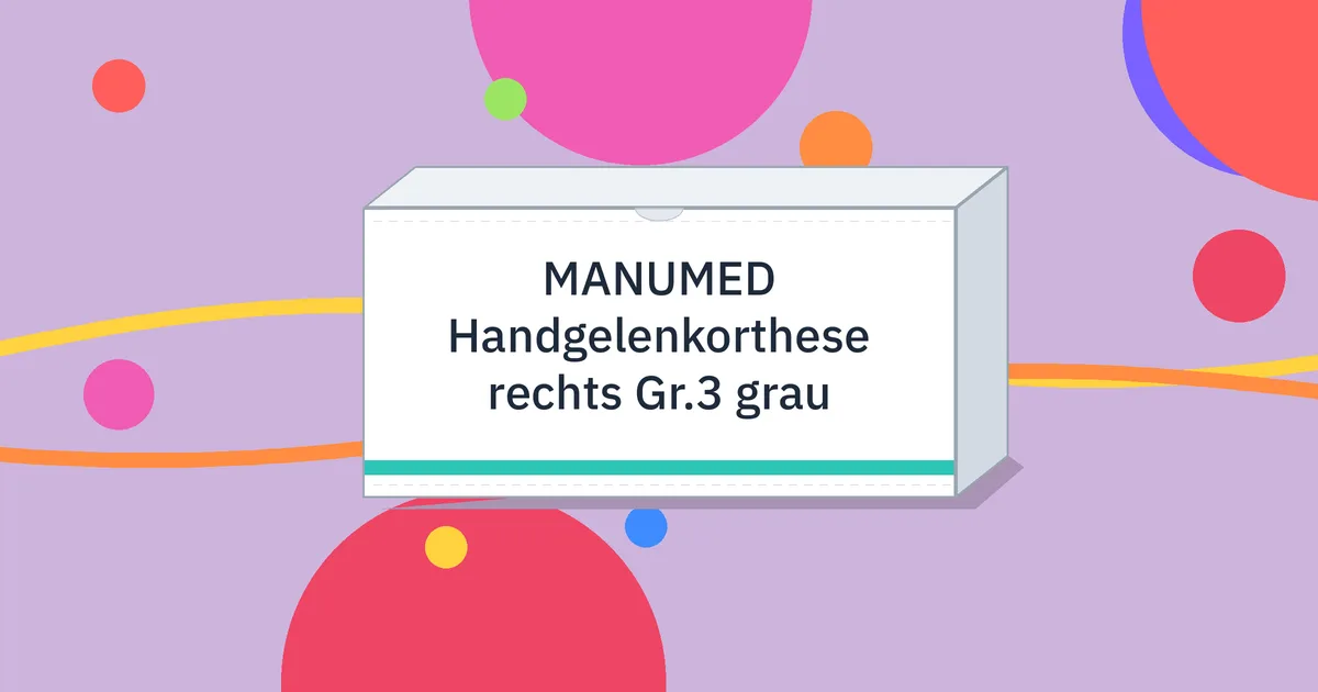 Symbolbild: Packung mit der Aufschrift MANUMED Handgelenkorthese rechts Gr.3 grau (PZN 07614656) – Verfügbarkeit und Bezug in Apotheken in Frankfurt am Main