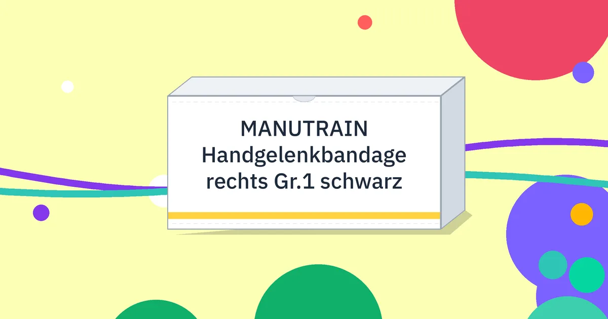 Symbolbild: Packung mit der Aufschrift MANUTRAIN Handgelenkbandage rechts Gr.1 schwarz (PZN 07552263) – Verfügbarkeit und Bezug in Apotheken in Frankfurt am Main