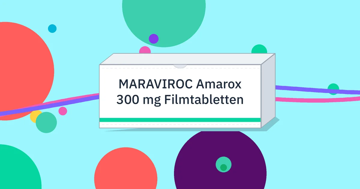 Symbolbild: Packung mit der Aufschrift MARAVIROC Amarox 300 mg Filmtabletten (PZN 19278086) – Verfügbarkeit und Bezug in Apotheken in Frankfurt am Main
